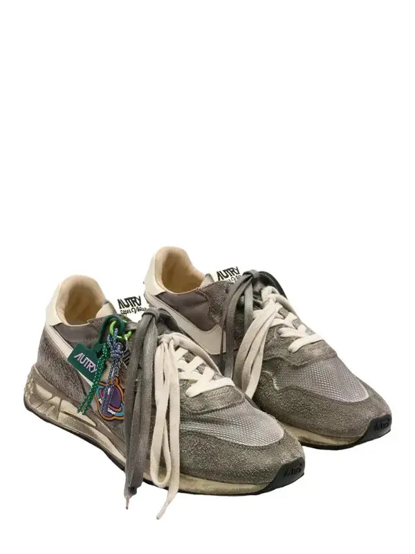 AUTRY Reelwind Super Vintage Sneakers In White And Black Suede And Nylon - Taupe