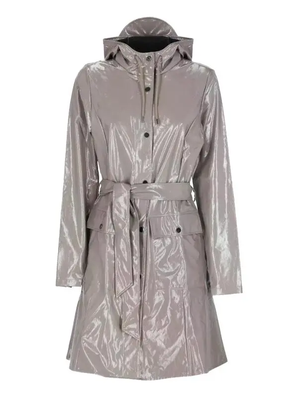 Rains Curve Hooded Belted Coat - Grey