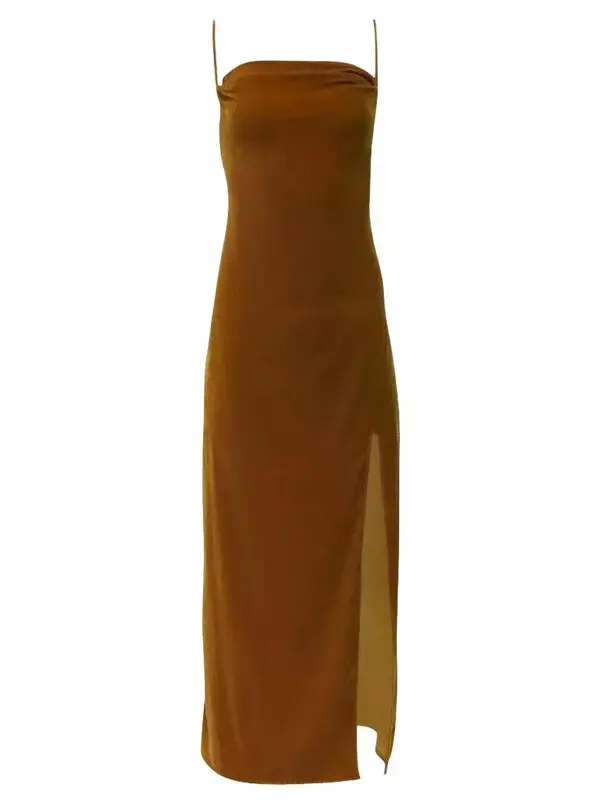 Staud Bellamy Velvet Midi Dress - Brown