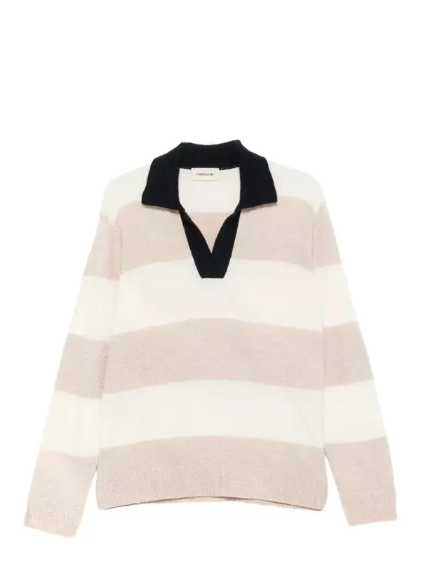 ATOMO FACTORY Horizontal-stripe Spread-collar Polo Shirt - Neutrals
