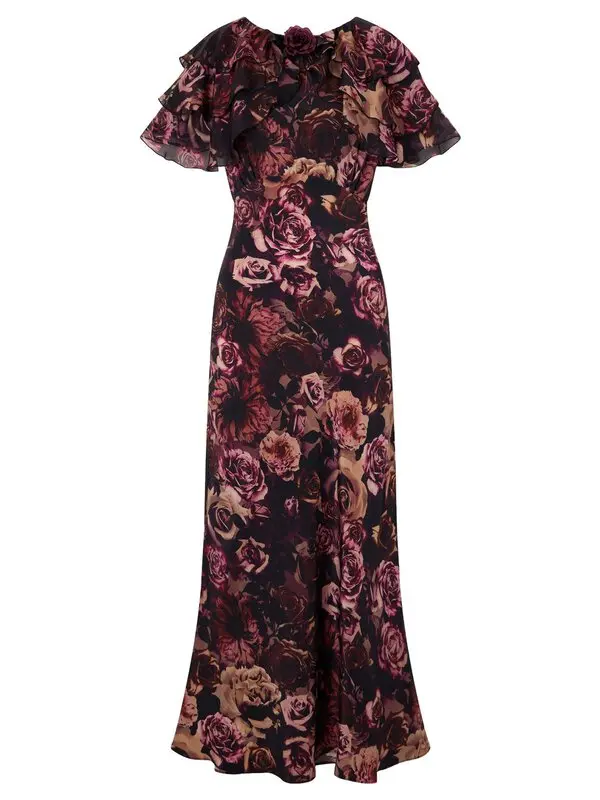 RODARTE Ruffled Cape-effect Floral-print Silk-chiffon Maxi Dress - Multi