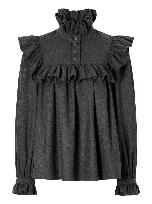 Chloé Ruffled Wool And Cashmere-blend Flannel Blouse - Gray