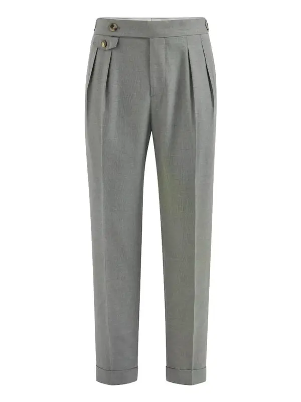 Brunello Cucinelli Virgin-wool And Silk Lightweight Hopsack Trousers With Double Pleats And Waist Tabs - Grey