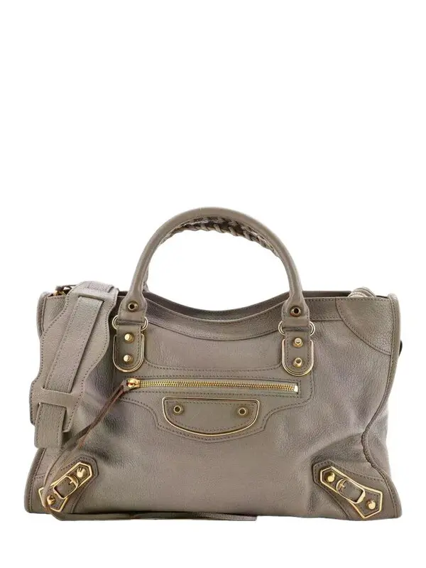 Balenciaga City Classic Metallic Edge Bag Leather Medium Satchel - Grey