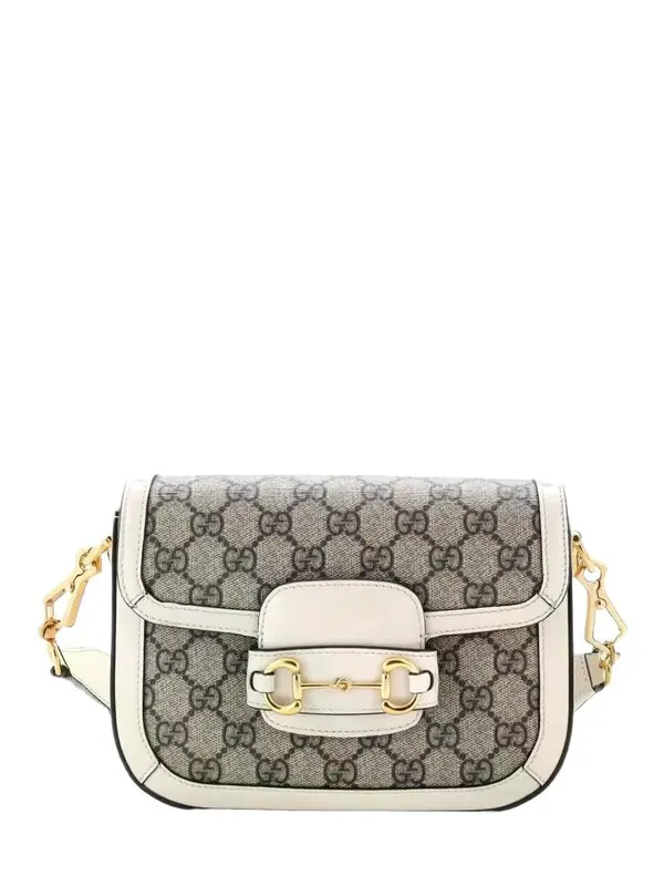 Gucci Horsebit 1955 Shoulder Bag Gg Coated Canvas With Leather Mini Crossbody Bag - White