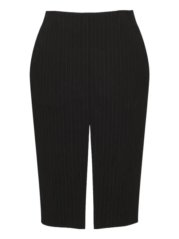 Saint Laurent Split Pencil Skirt In Chalk-stripe Wool Mélange - Black/grey