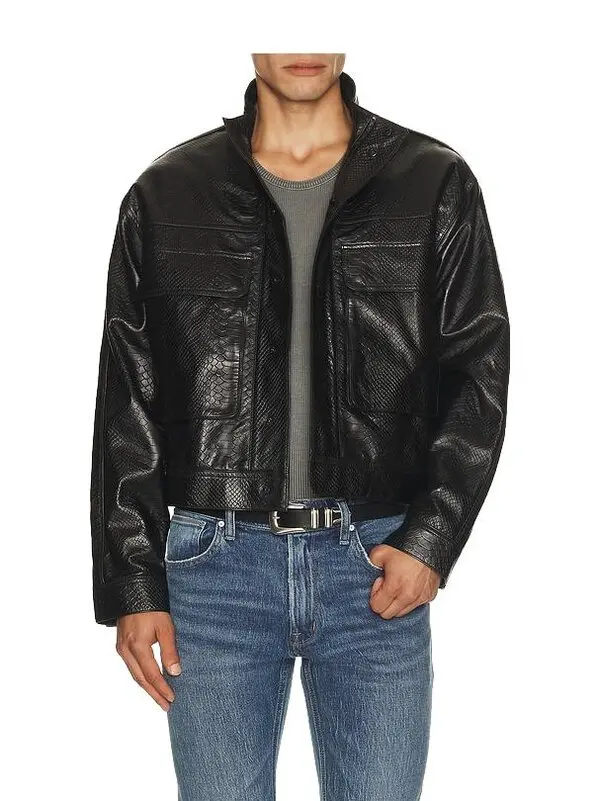 Hudson Jeans Leather Jacket In Black - Black Python
