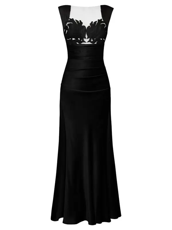 ALINA CERNATESCU Odessa Evening Maxi Dress Classic With Hand-sewn Signature Embroidery - Black