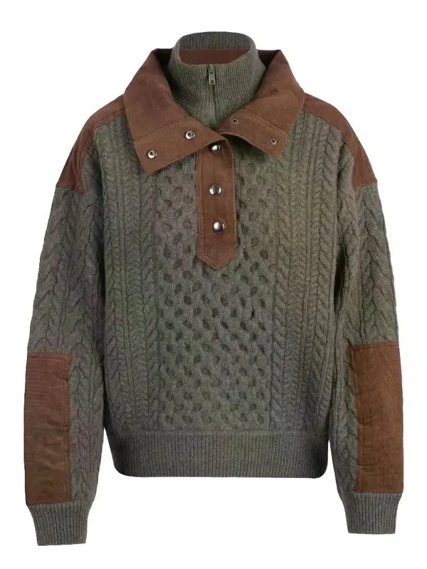 Sea Allen Cable-knit Corduroy-panelled Sweater - Green