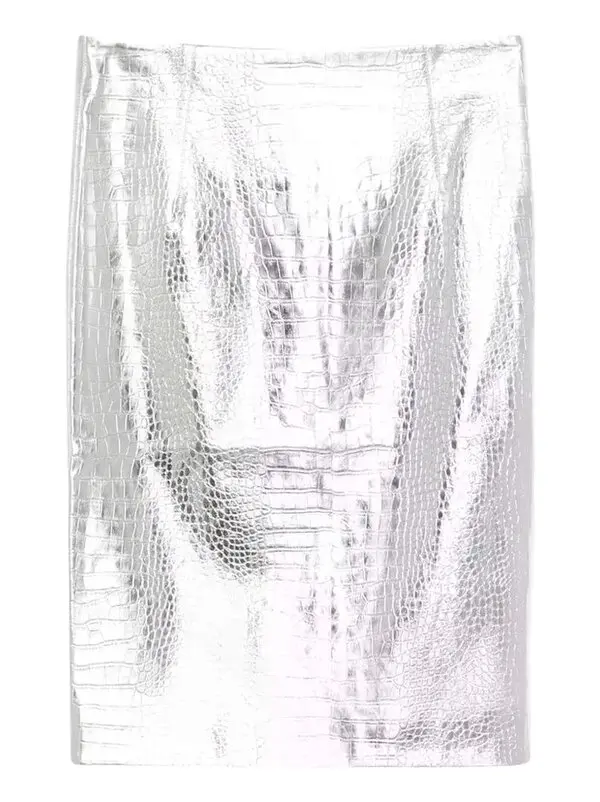 DES_PHEMMES Croc-effect Metallic Skirt - Silver
