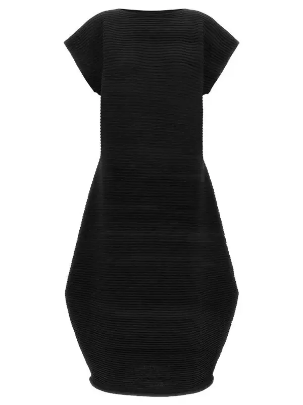 Issey Miyake Zig Zag Knit Cocoon Midi Dress - Black