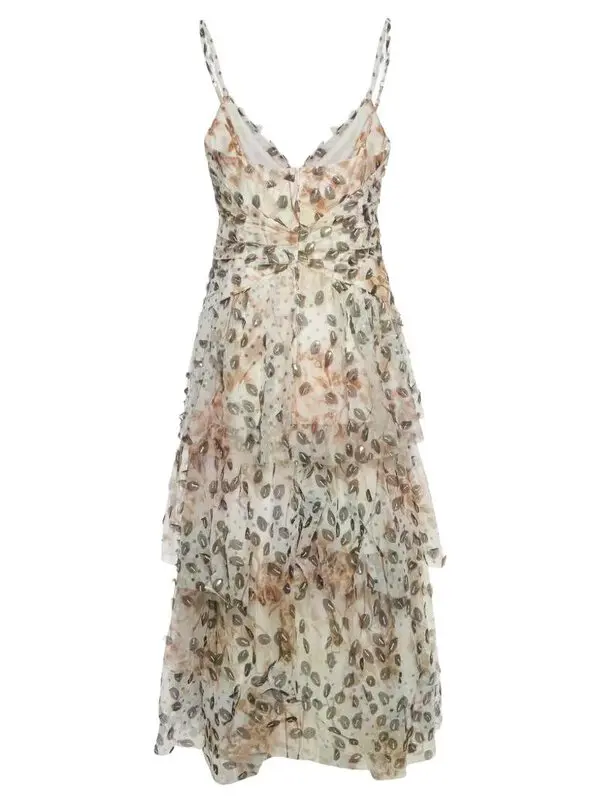 Marchesa Printed Tiered Dress - White