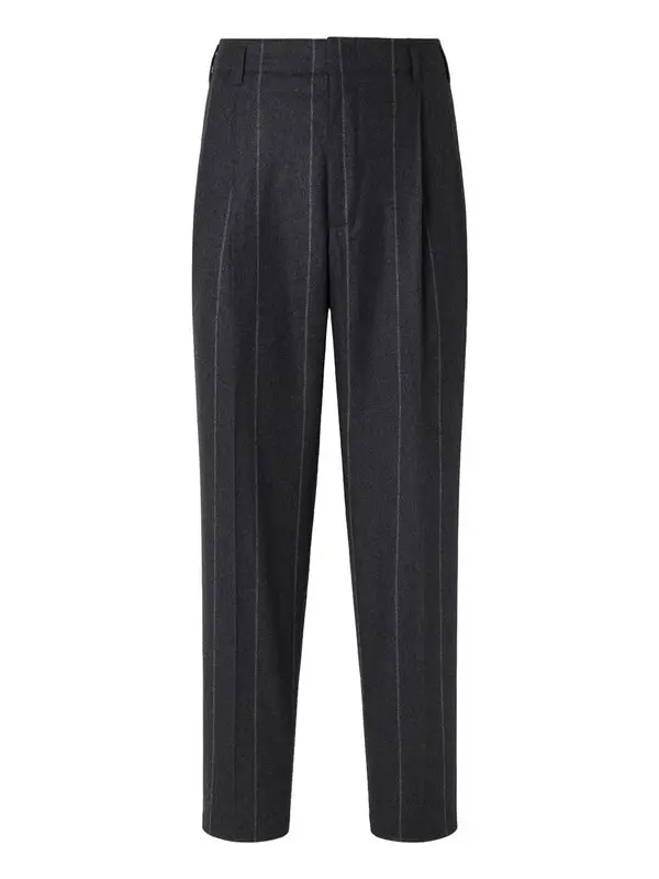 Brunello Cucinelli Straight-leg Pinstriped Pleated Wool, Silk And Cashmere-blend Flannel Suit Trousers - Gray