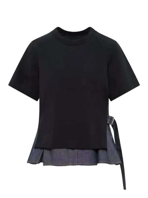 Sacai Denim-panelled Cotton T-shirt - Blue