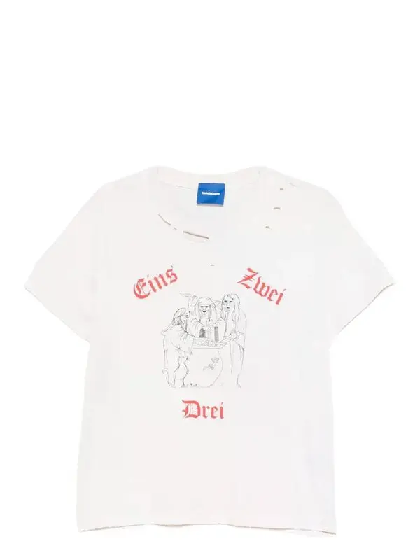 DAGGER Distressed Graphic-print T-shirt - Neutrals