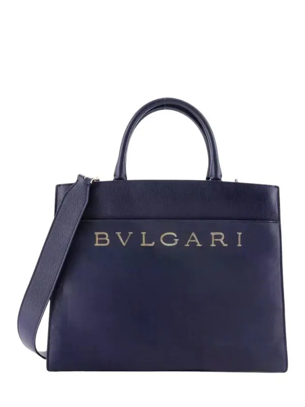 BVLGARI Embellished Logo Tote Bag Leather Medium Crossbody Bag - Blue