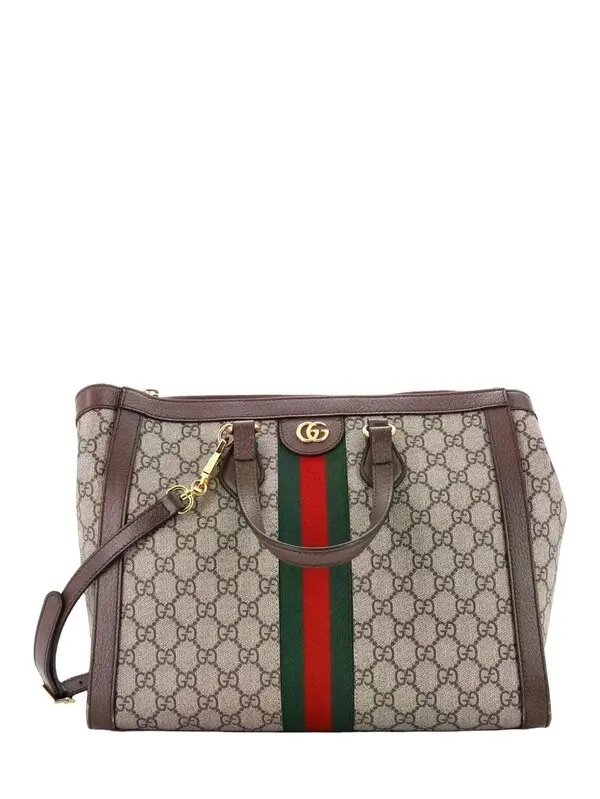 Gucci Ophidia Top Handle Gg Coated Canvas Medium Tote Bag - Brown