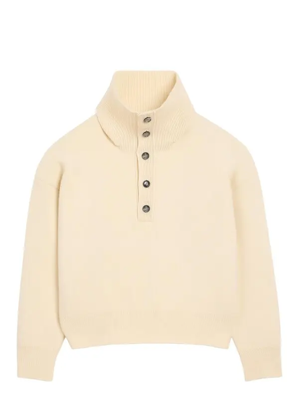 AMI Paris White High Buttoned Collar Wool Sweater White - Ivory