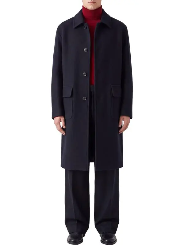 Dries Van Noten Single-breasted Long Coat In Pure Wool With Flap Pockets - Blue