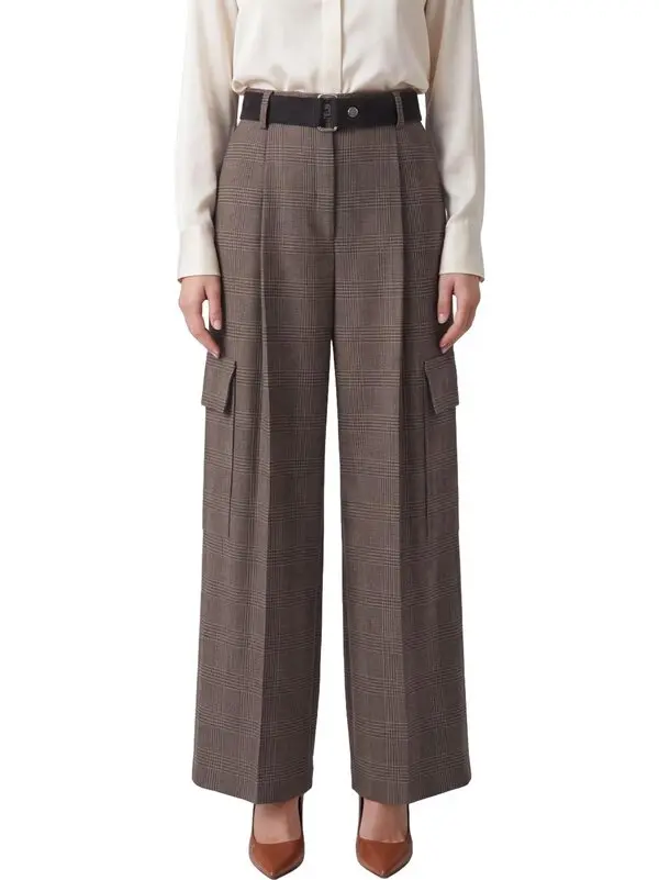 PAROSH Riley High-waisted Prince Of Wales Wool P.a.r.o.s.h. Cargo Trousers - Multicolor
