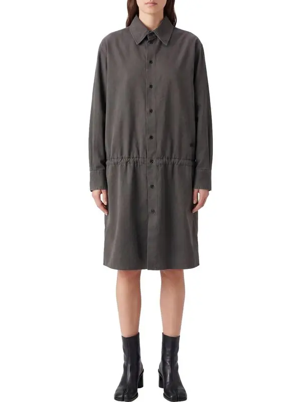 MAISON MARGIELA Gabardine Chemisier Mini Dress With Drawstring Waist - Grey
