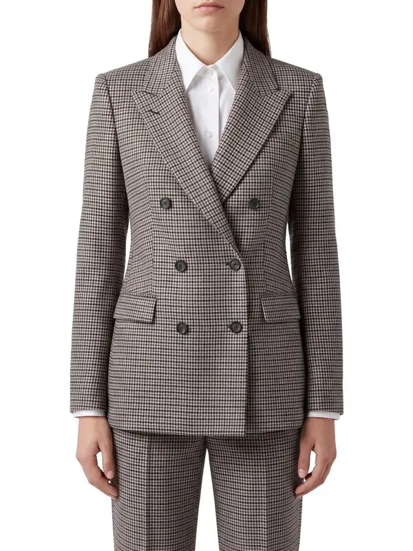 Tagliatore Double-breasted Wool Blend Blazer With Houndstooth Pattern - Brown
