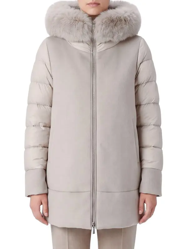 MOORER Quilted Knee-length Coat In Wool And Cashmere With A Shearling Hood - Brown
