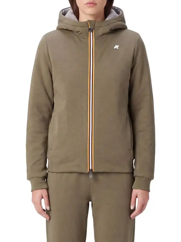 K-WAY Deva Reversible Short Jacket With Shearling Hood And Zip Closure - Green