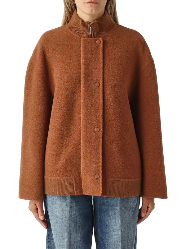 Max Mara Short Wool-blend Coat With Dropped Shoulders And Ribbed Collar - Rust