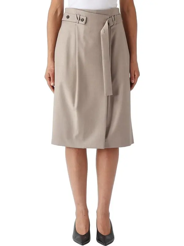 MEIMEIJ Wool-blend High-waisted Pencil Midi Skirt With Belt - Grey