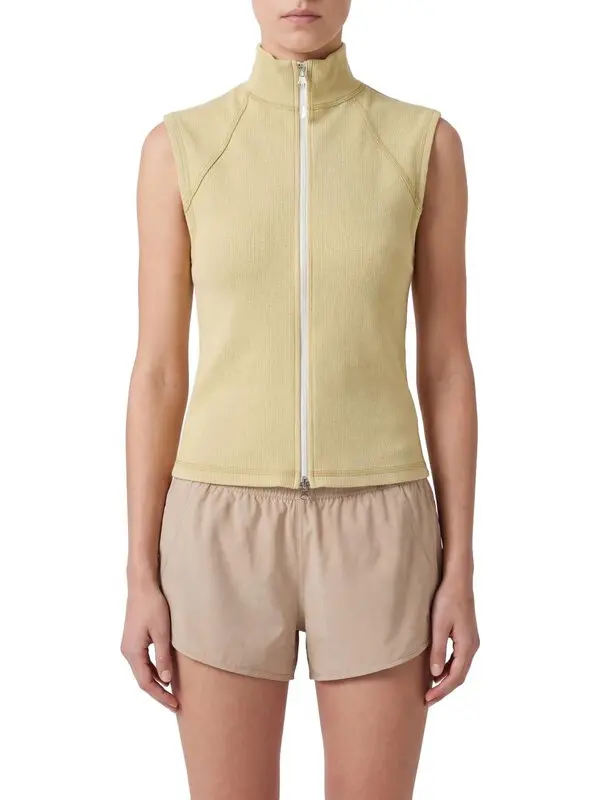 ALYSI X Wokstore Slim Fit Ribbed Cotton Top With High Neck And Zip - Green