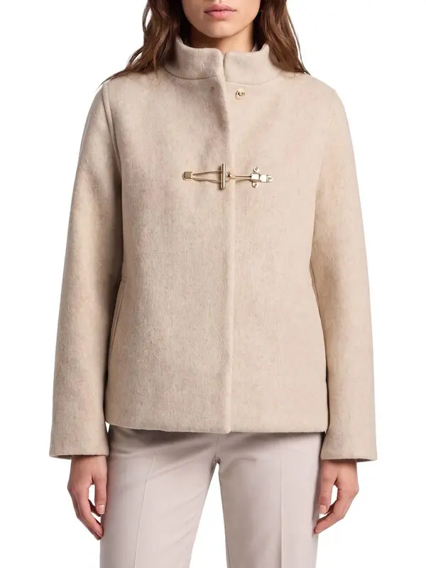 FAY Short Wool Coat With Toggle Fastening And Removable Nylon Hood - Ice