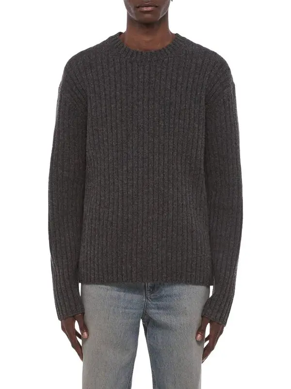 Helmut Lang Rustic Wool Ribbed Sweater - Graphite