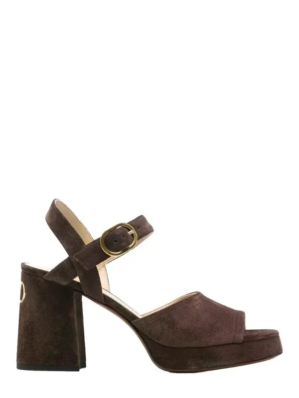Valentino Garavani Fawcette Platform Crust Leather Sandals 100mm - Brown