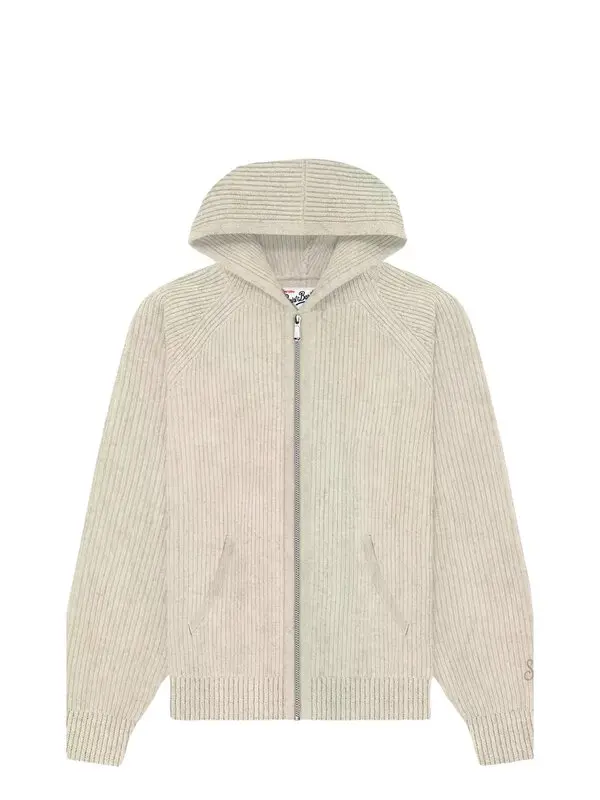 MC2 SAINT BARTH Ribbed-knit Zip-up Hoodie - Neutrals