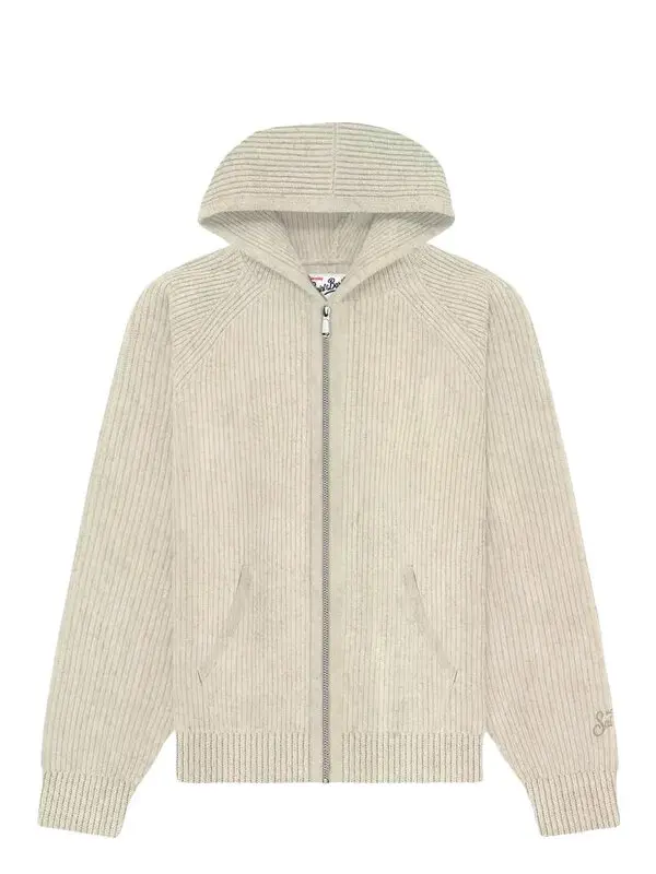 MC2 SAINT BARTH Ribbed-knit Zip-up Hoodie - Neutrals