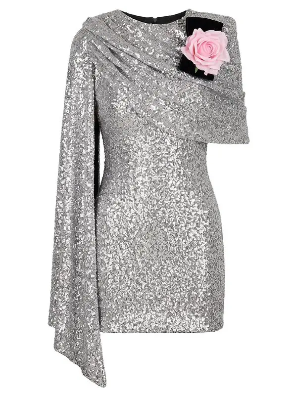NUR KARAATA Camellia Dress - Silver