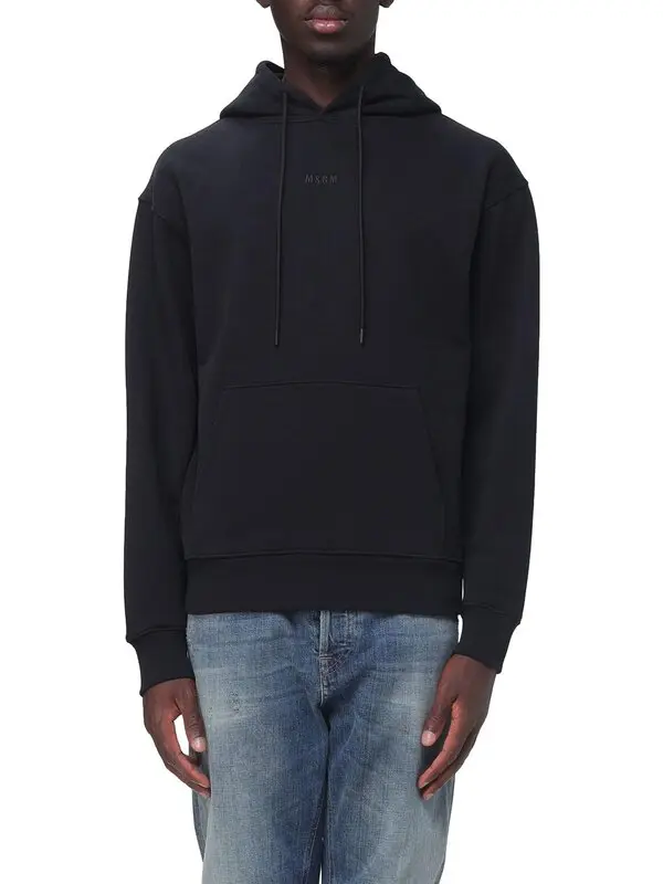MSGM Relaxed Fit Cotton Hoodie With Graphic Print And Kangaroo Pocket - Black