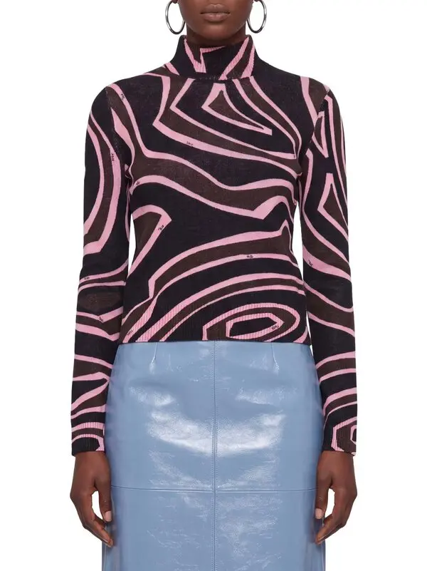 Emilio Pucci Abstract-print Wool-blend Slim Fit Turtleneck Jumper - Brown