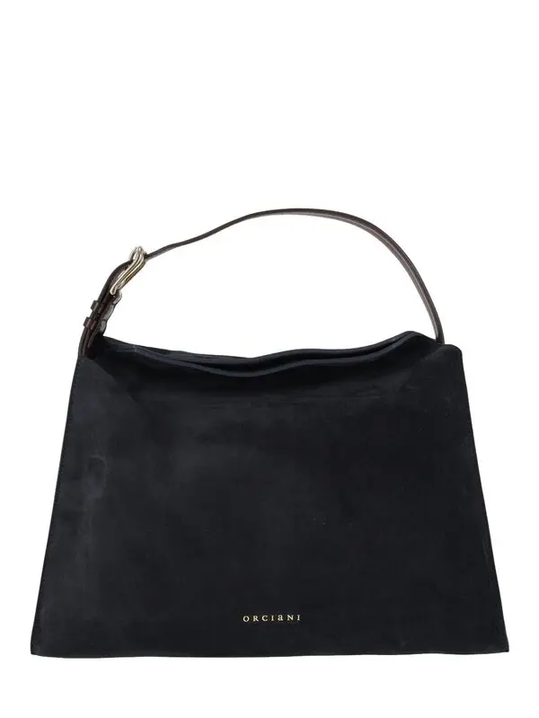 Orciani Trinity Suede Calfskin Shoulder Bag With Adjustable Handle - Blue