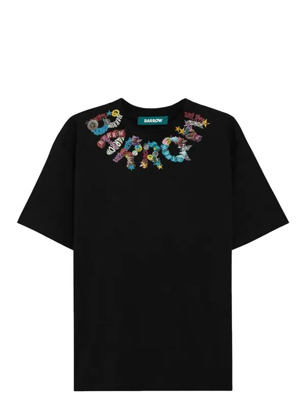 BARROW Contrast Logo Cotton T-shirt With Crew Neck - Black