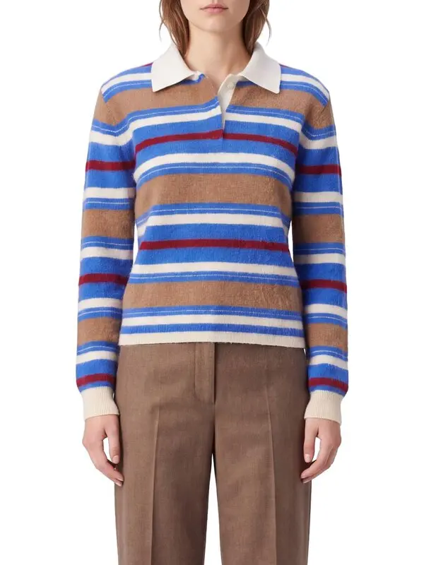 Guest In Residence Striped 100% Cashmere Long-sleeved Polo - Brown