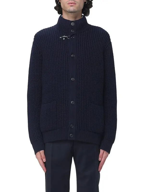 FAY Wool Turtleneck Cardigan With Toggle Fastening And Patch Pockets - Navy