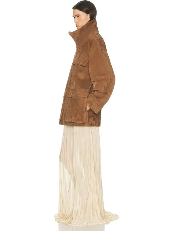 HELSA Suede Oversized Utility Jacket - Malt