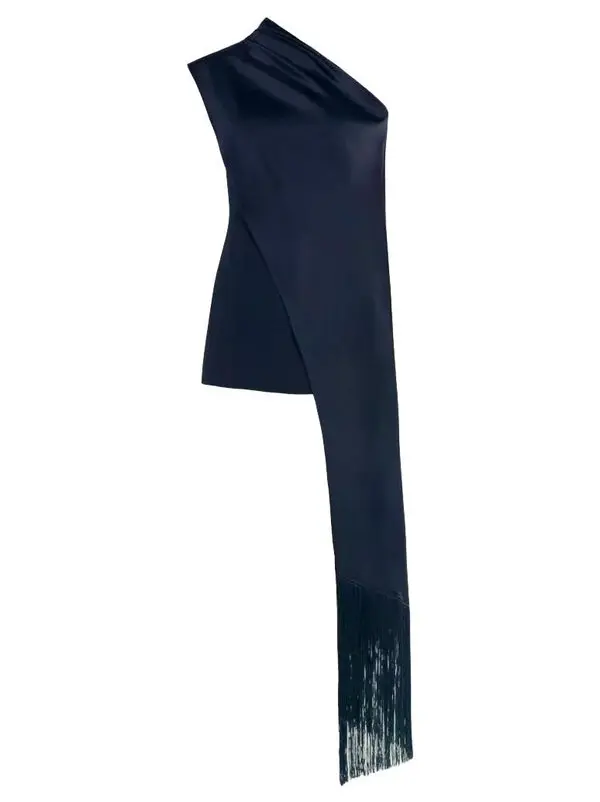 TALLER MARMO Berenson Fringed Asymmetric Mini Dress - Blue