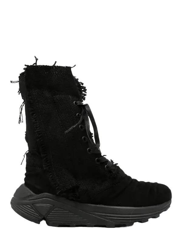 Yohji Yamamoto Frayed-hem Lace-up Sneakers - Black