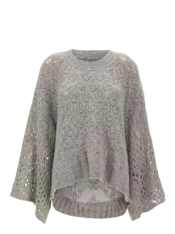 MAURIZIO MYKONOS Lace-panel Open-knit Poncho - Grey