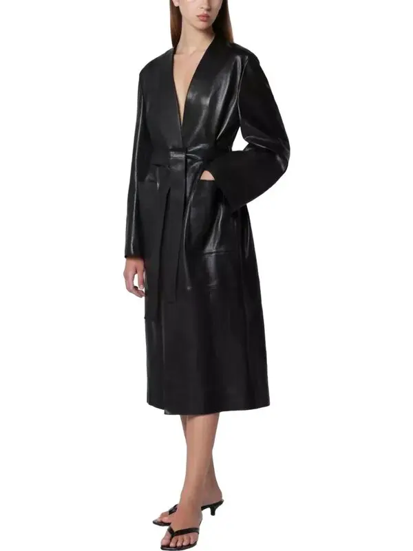 Nour Hammour Ruelle Belted Leather Coat - Black