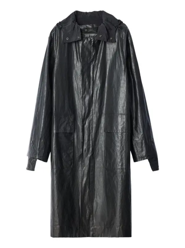 LEMAIRE Long Raincoat In Rubberized Cotton Linen - Urchin