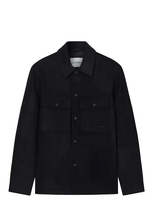 Closed Flap-pocket Wool Shirt Jacket - Black